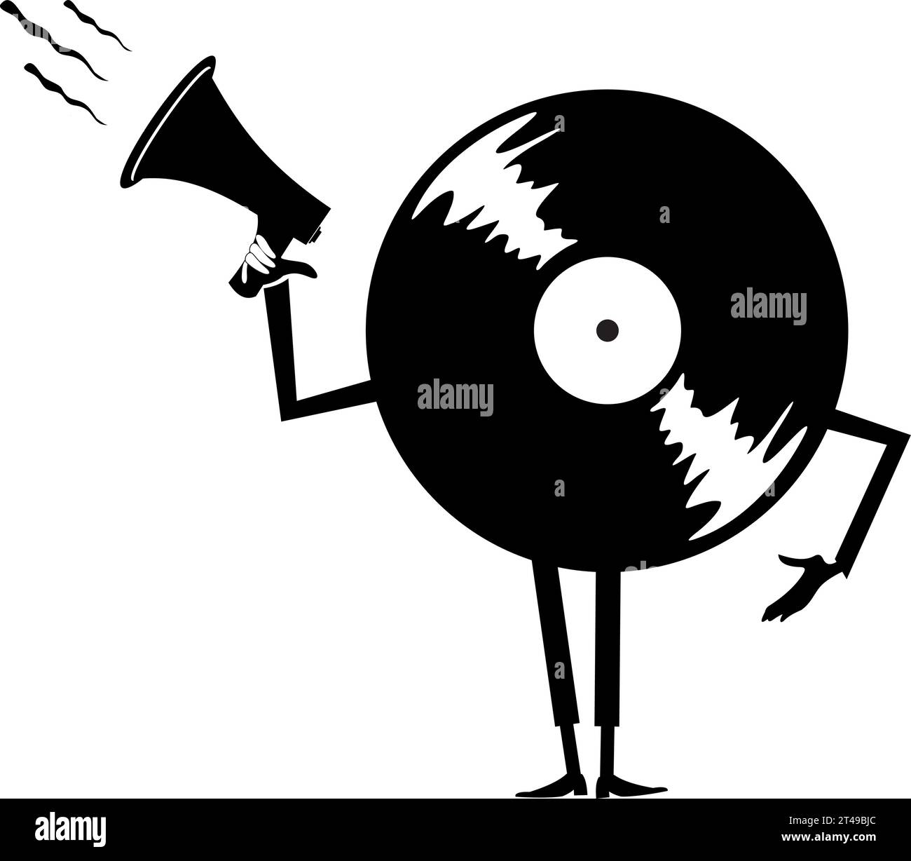 Cartoon long playing record holding megaphone. Retro record player ...
