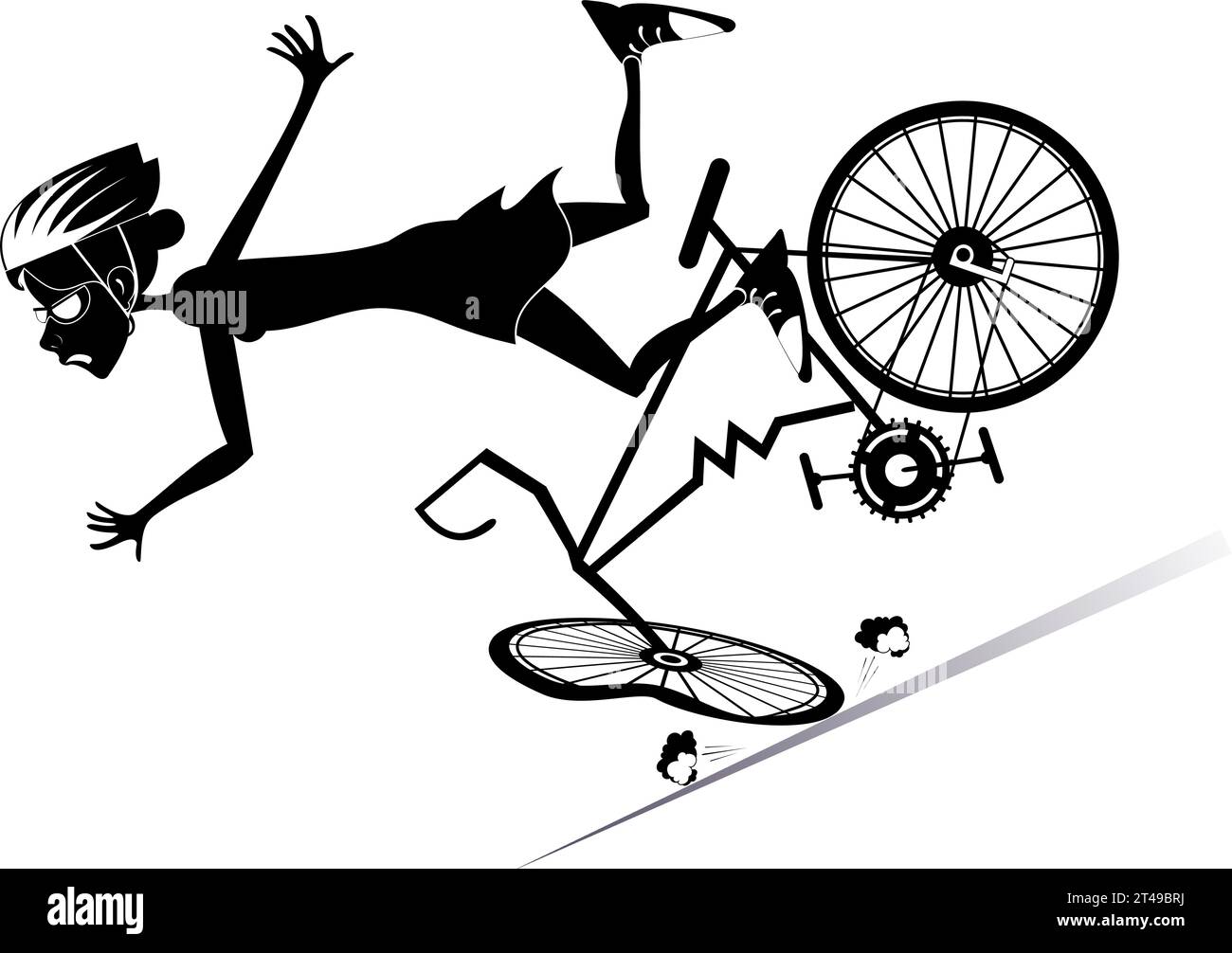 Cyclist woman falling down from the bicycle. Young woman falling down ...