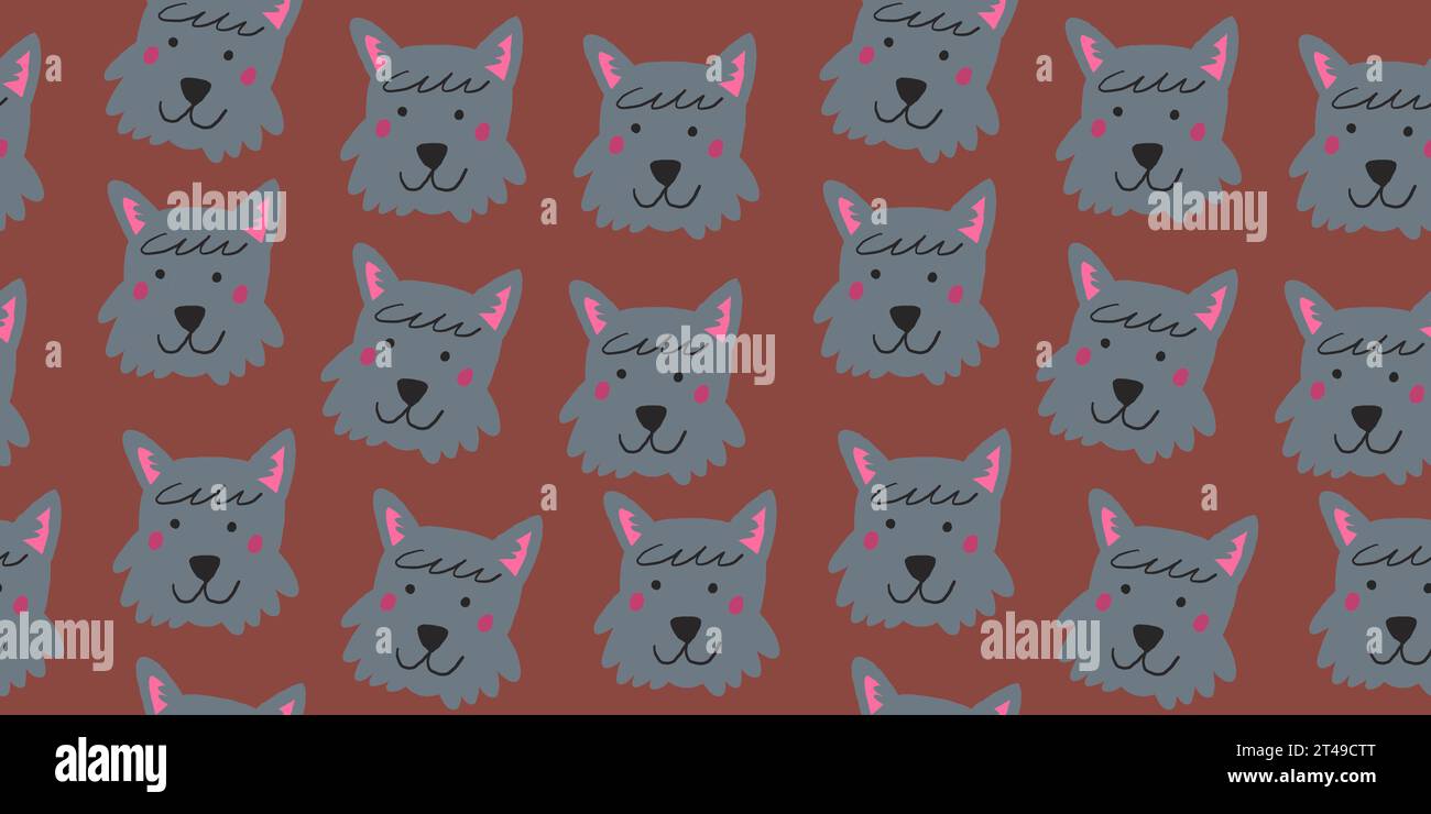 Vector seamless pattern with cute terrier dog faces. Dog pattern on ...