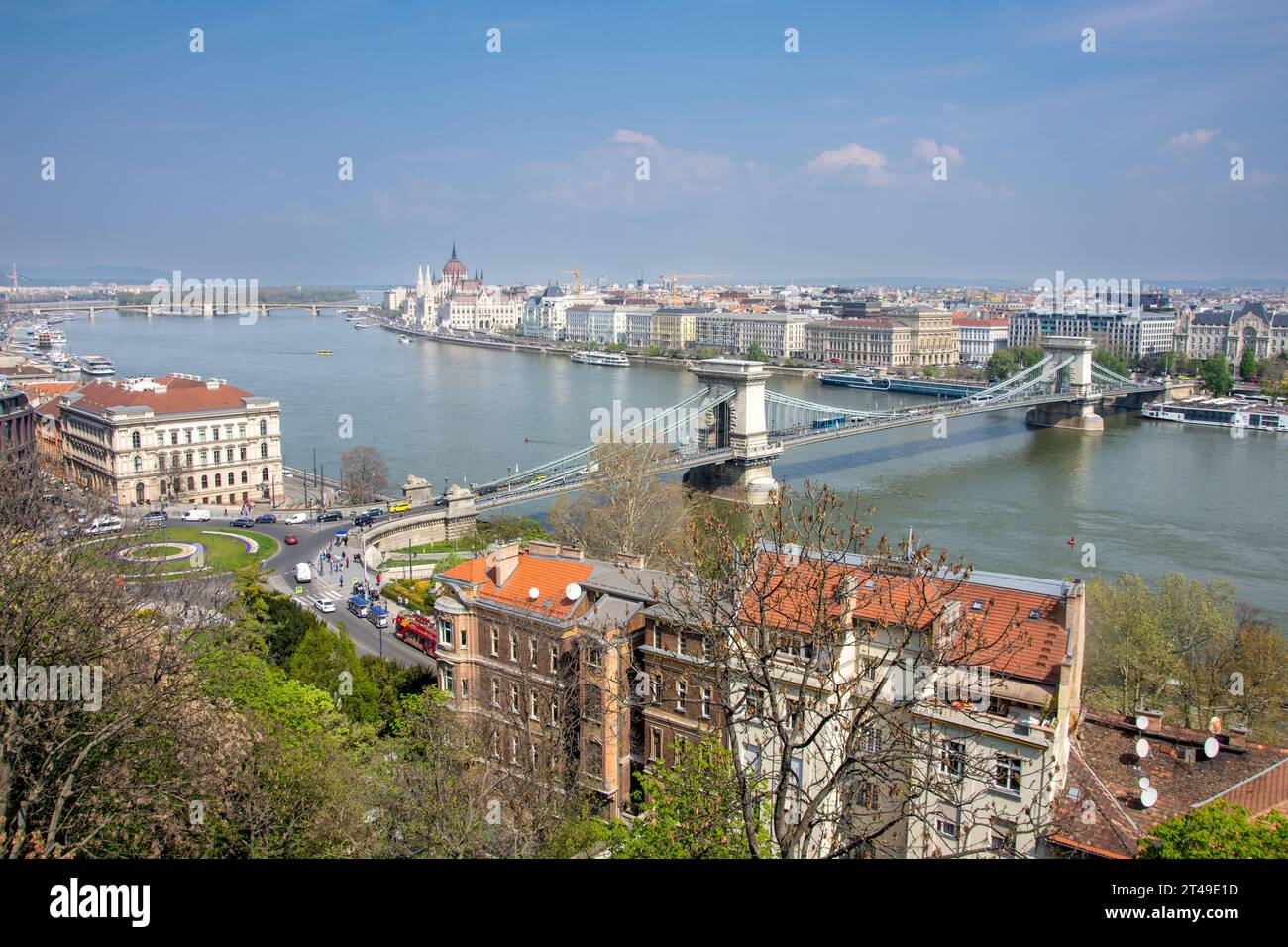 Széchenyi Chain Bridge in Budapest, Hungary as seen from above Stock ...