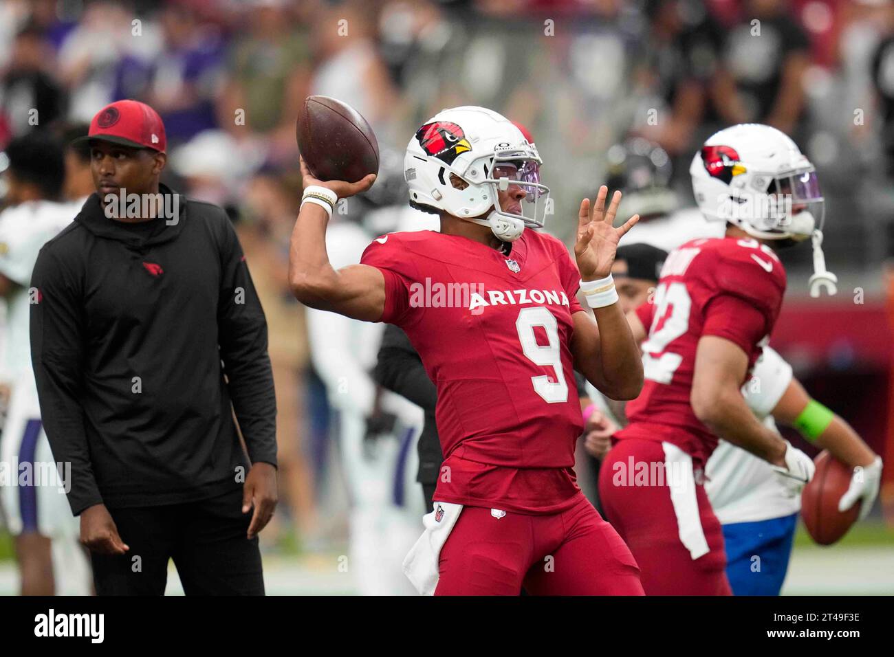 Arizona Cardinals quarterback Joshua Dobbs warms up before the team's ...
