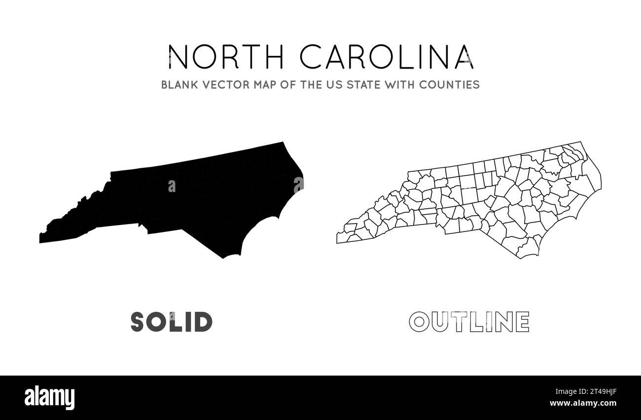 North Carolina map. Blank vector map of the US State with counties ...