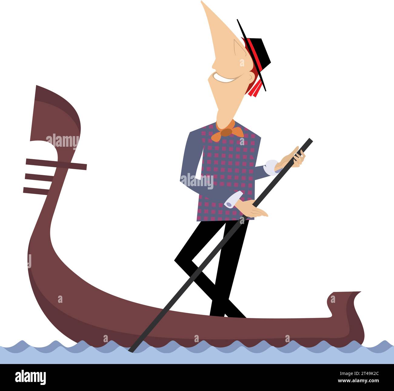 Funny gondolier rides on gondola. Cheerfulness gondolier rides on ...