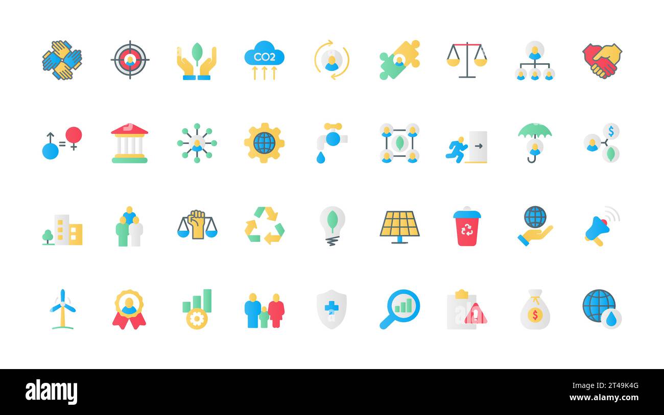 ESG flat icons set vector illustration. Pictograms of environmental ...