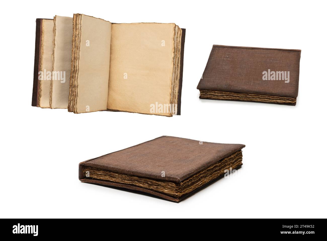 An open empty old notebook isolated on a white background. Copy space ...