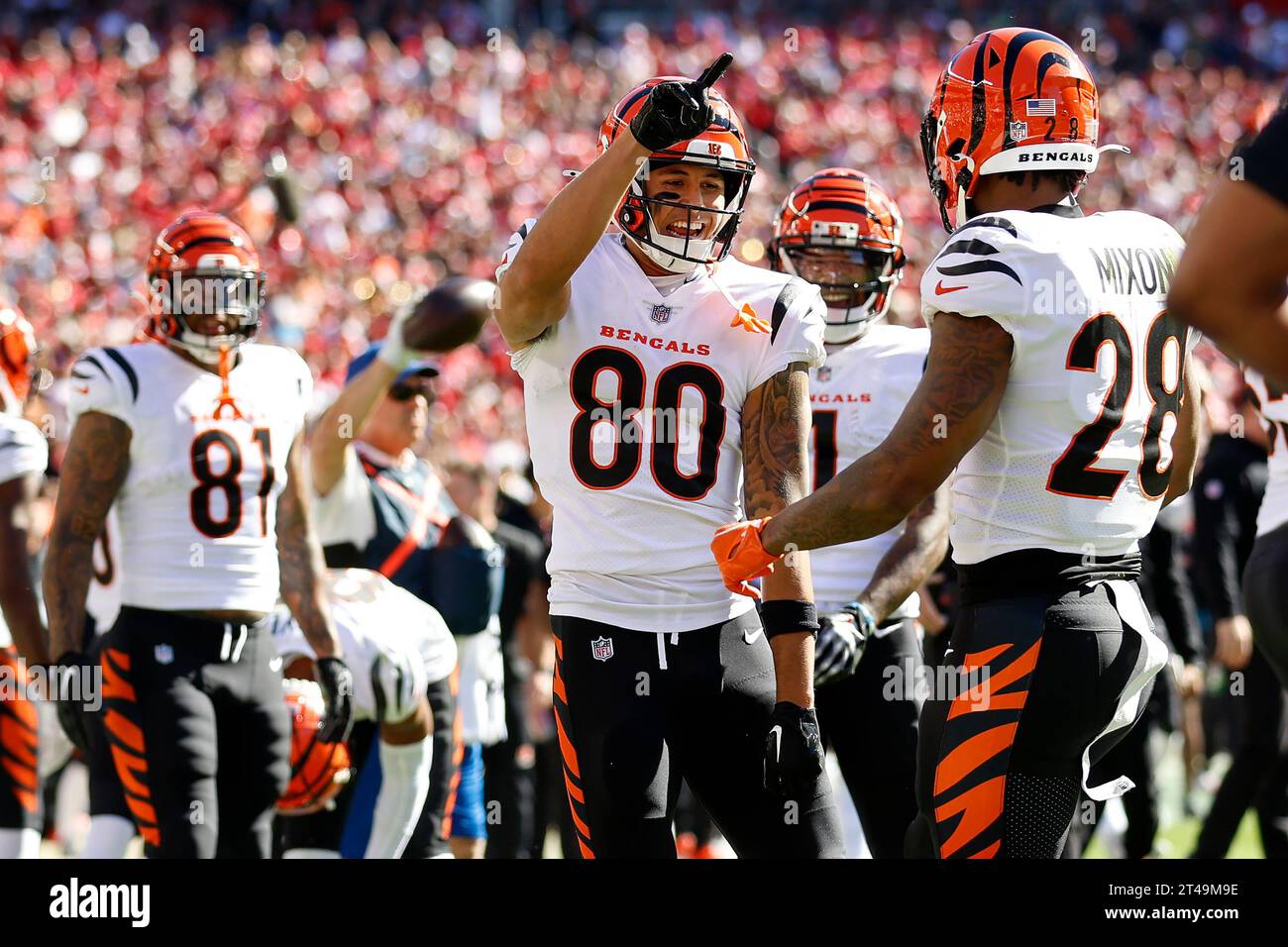 Cincinnati Bengals wide receiver Andrei Iosivas (80) is congratulated ...