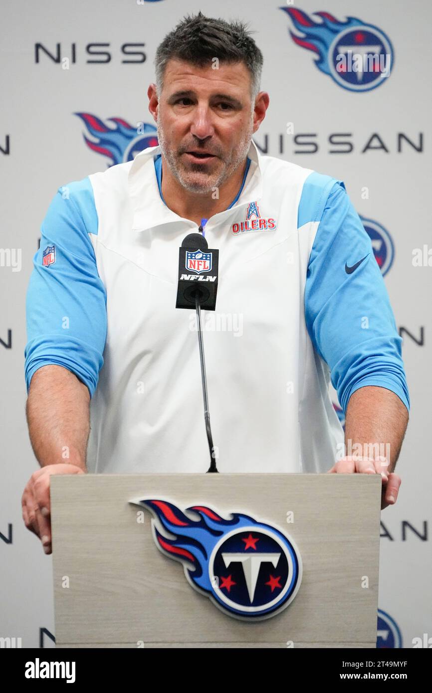 Tennessee Titans head coach Mike Vrabel responds to questions during a ...