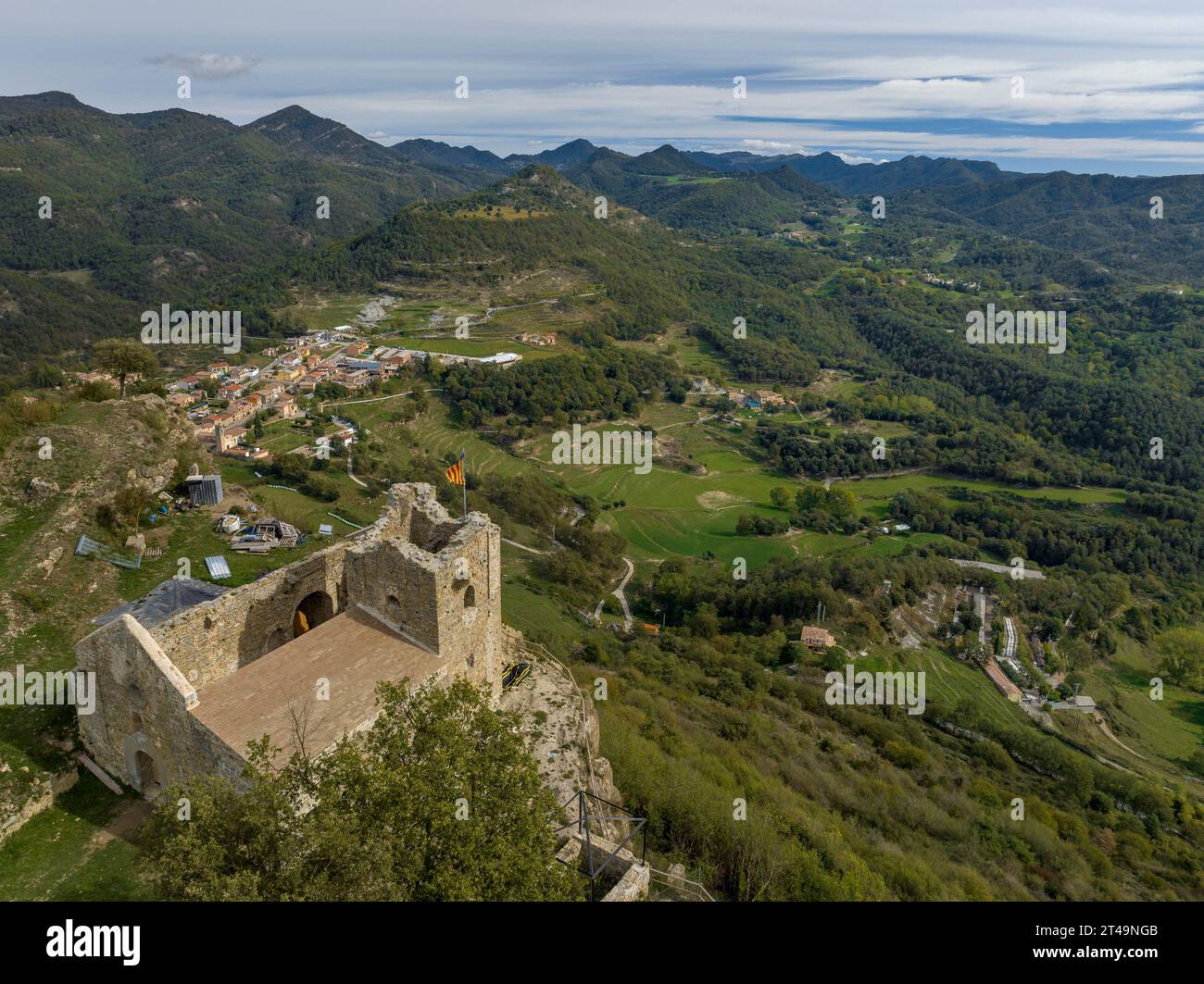 Aerial view of the Besora castle, at the top of the summit. In the ...