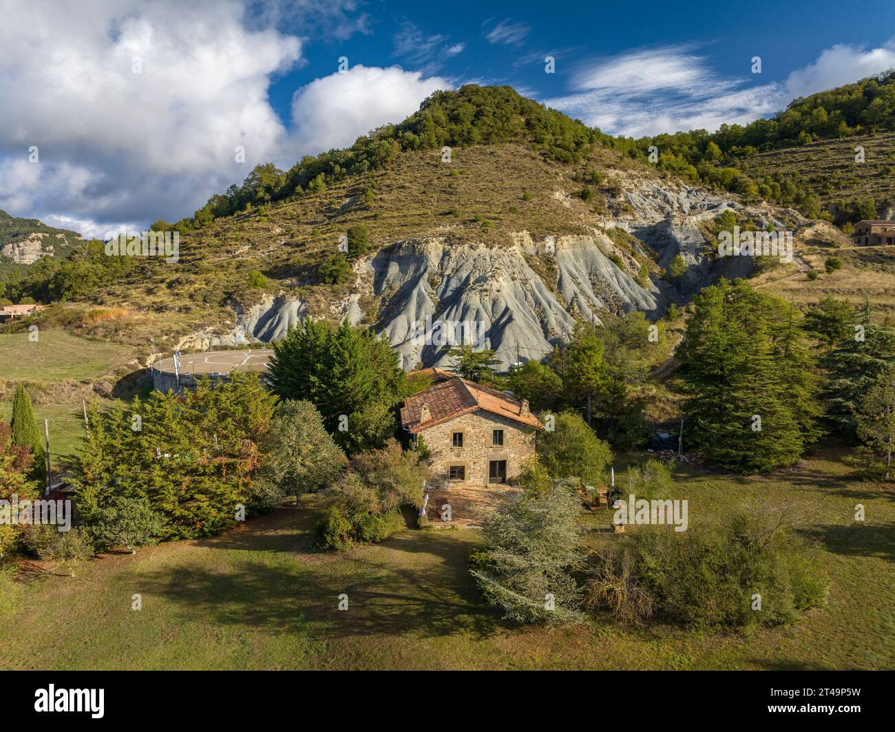 Aerial view of the Can Feló rural country house, near Tavertet, in ...
