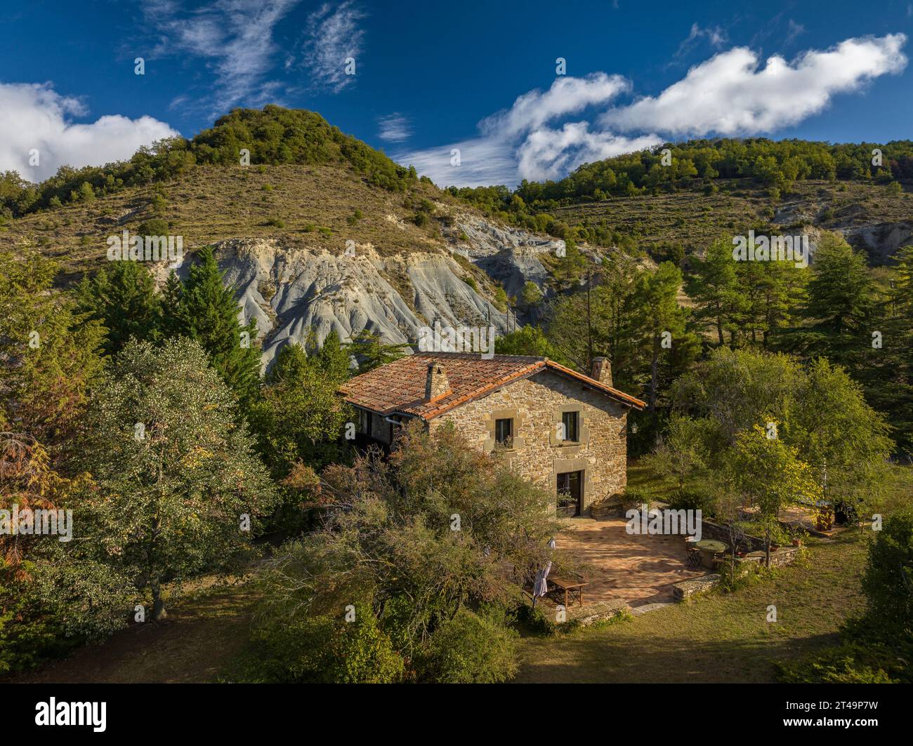 Aerial view of the Can Feló rural country house, near Tavertet, in ...