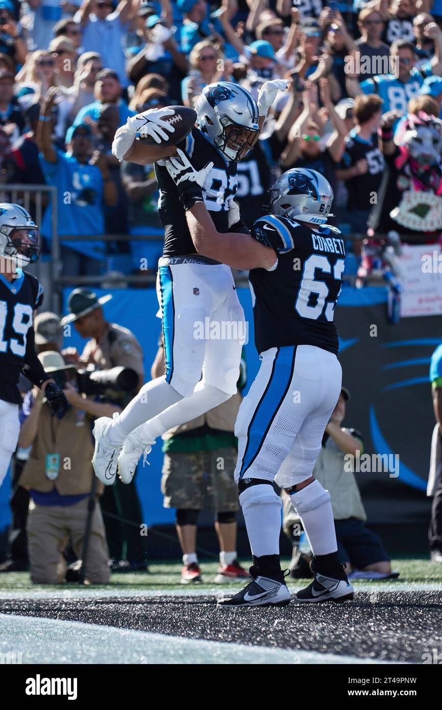 Carolina Panthers tight end Tommy Tremble (82) celebrates with teammate ...