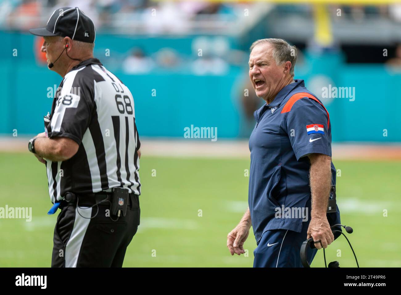 New England Patriots head coach Bill Belichick yells at NFL down judge ...