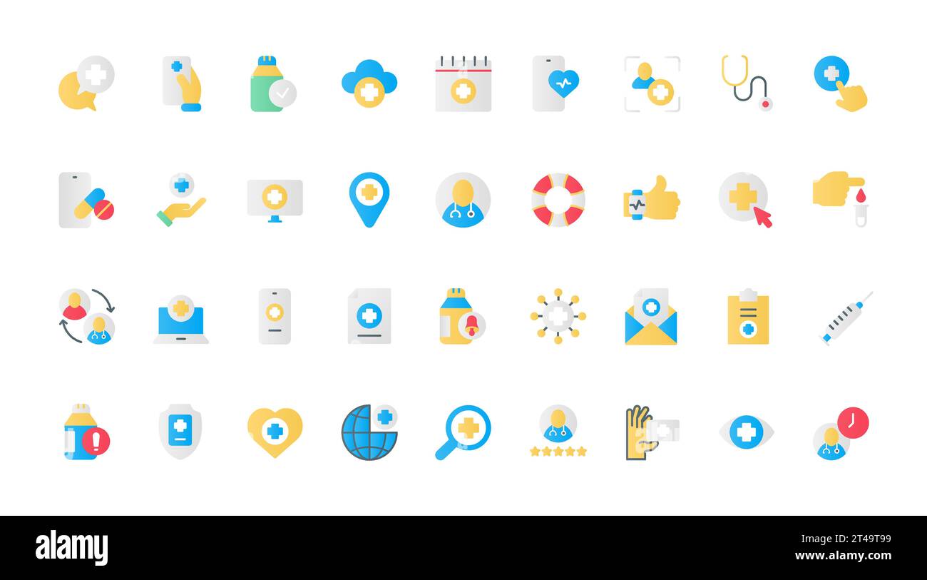 Medical devices flat icons set vector illustration. Equipment and ...