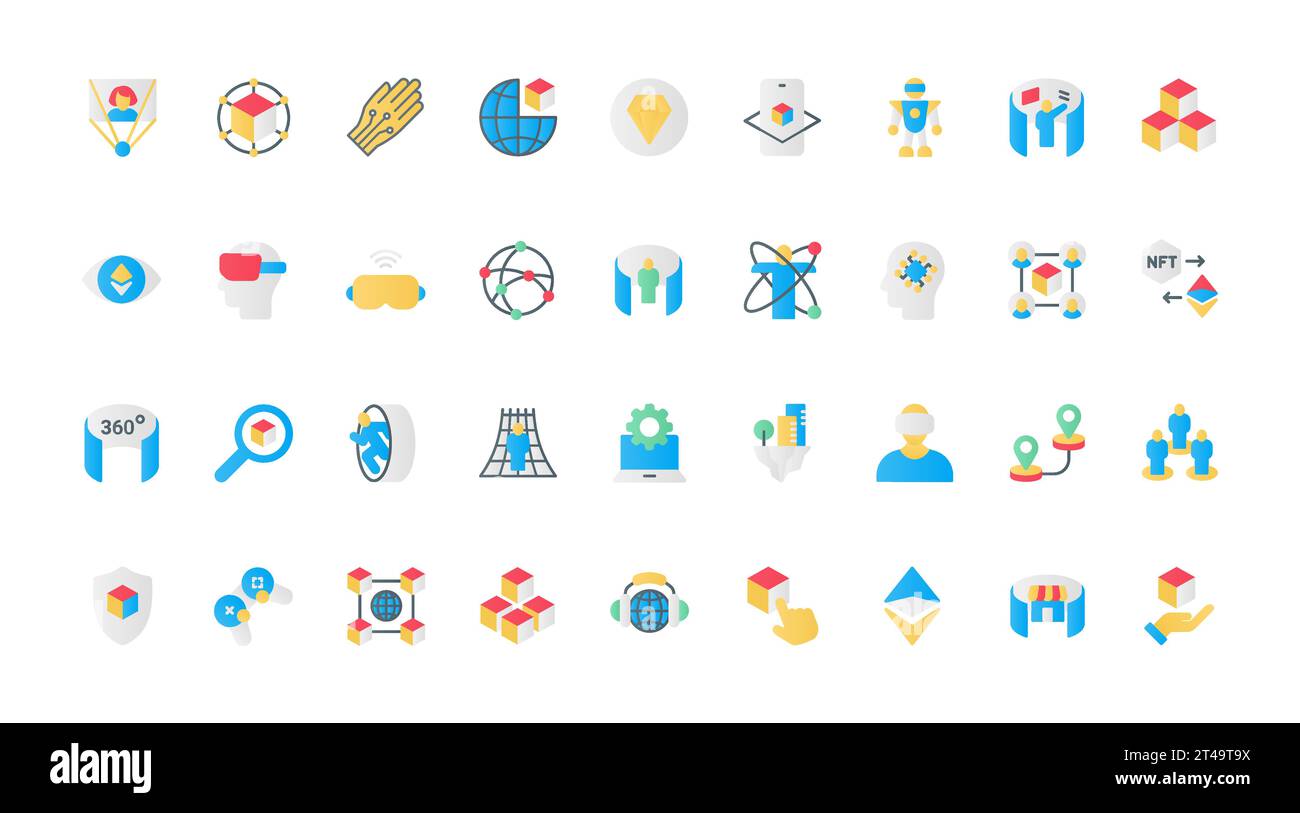 Metaverse flat icons set vector illustration. Pictograms of VR glasses for virtual world ...