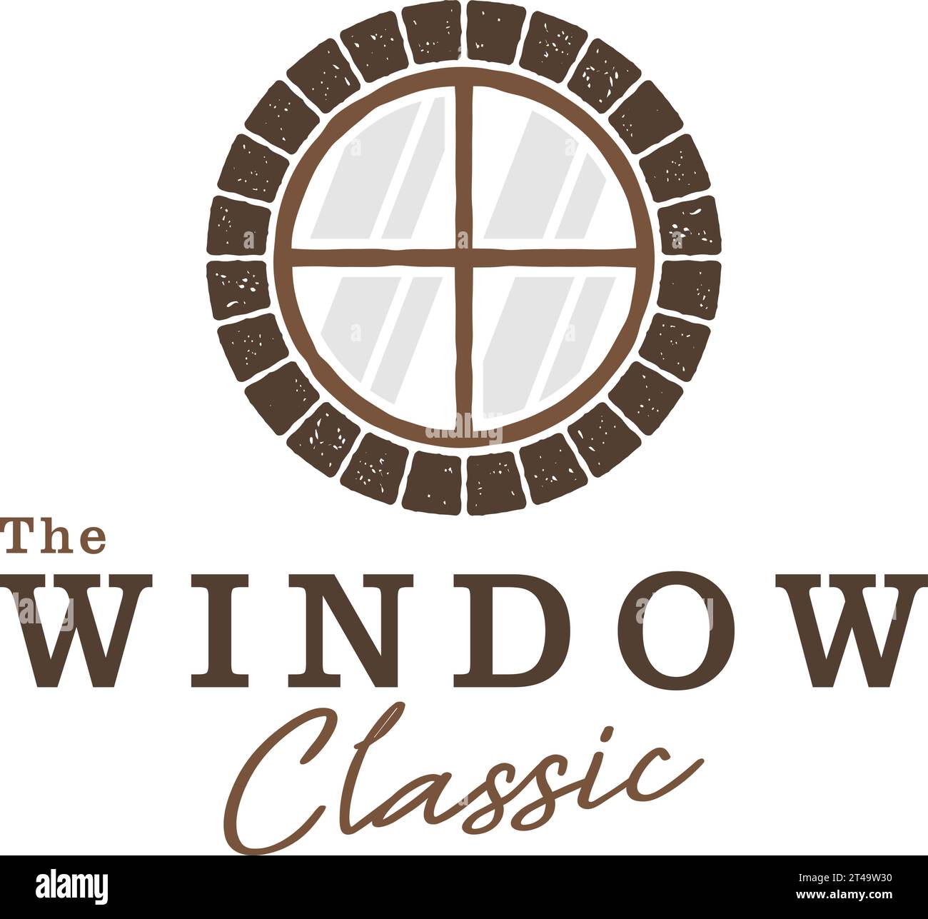 Classic circle window logo with rough brick frame Vector Image Stock ...