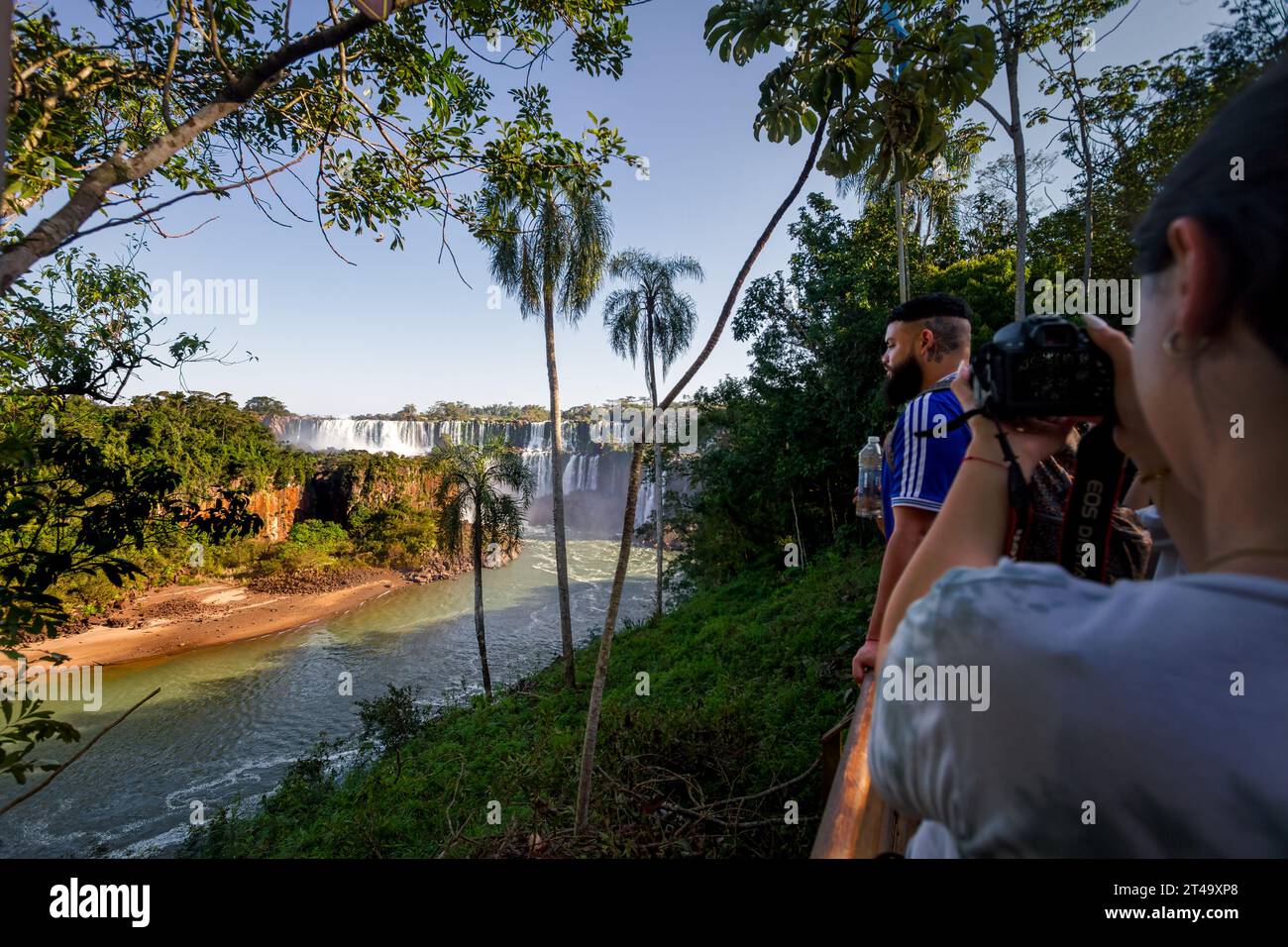 Iguazu National Park, Argentina - July 25, 2022: Tourist takes a ...