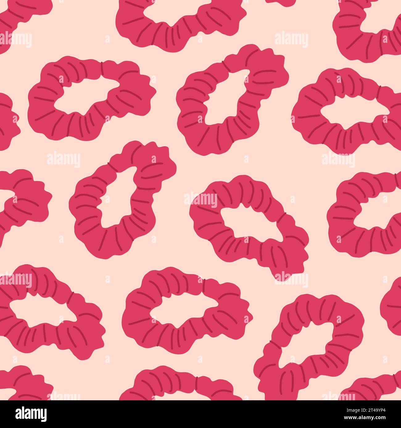 Vector seamless pattern with silk red scrunchy on pink beige background ...