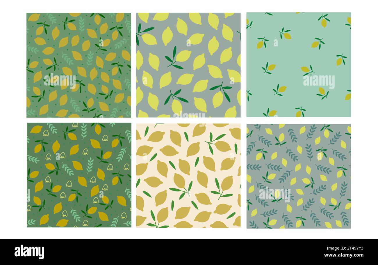 Vector set of seamless patterns with lemons, kitchen food pattern in ...
