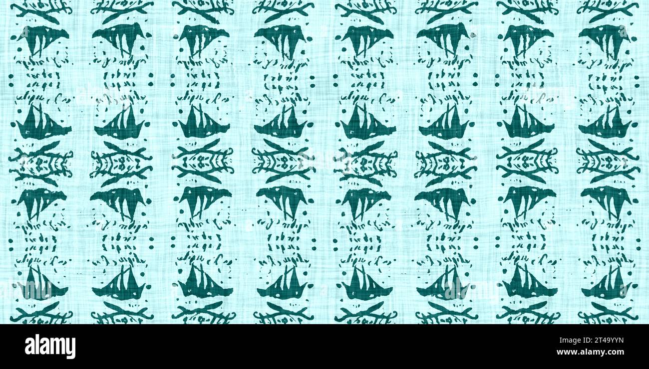 Teal green white vibrant watercolor batik azulejos tile border banner ...
