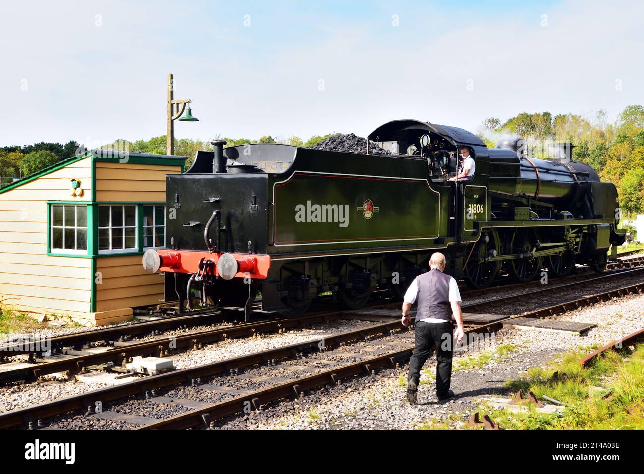 Preserved U class steam loco no. 31806 runs round its train at Norden ...