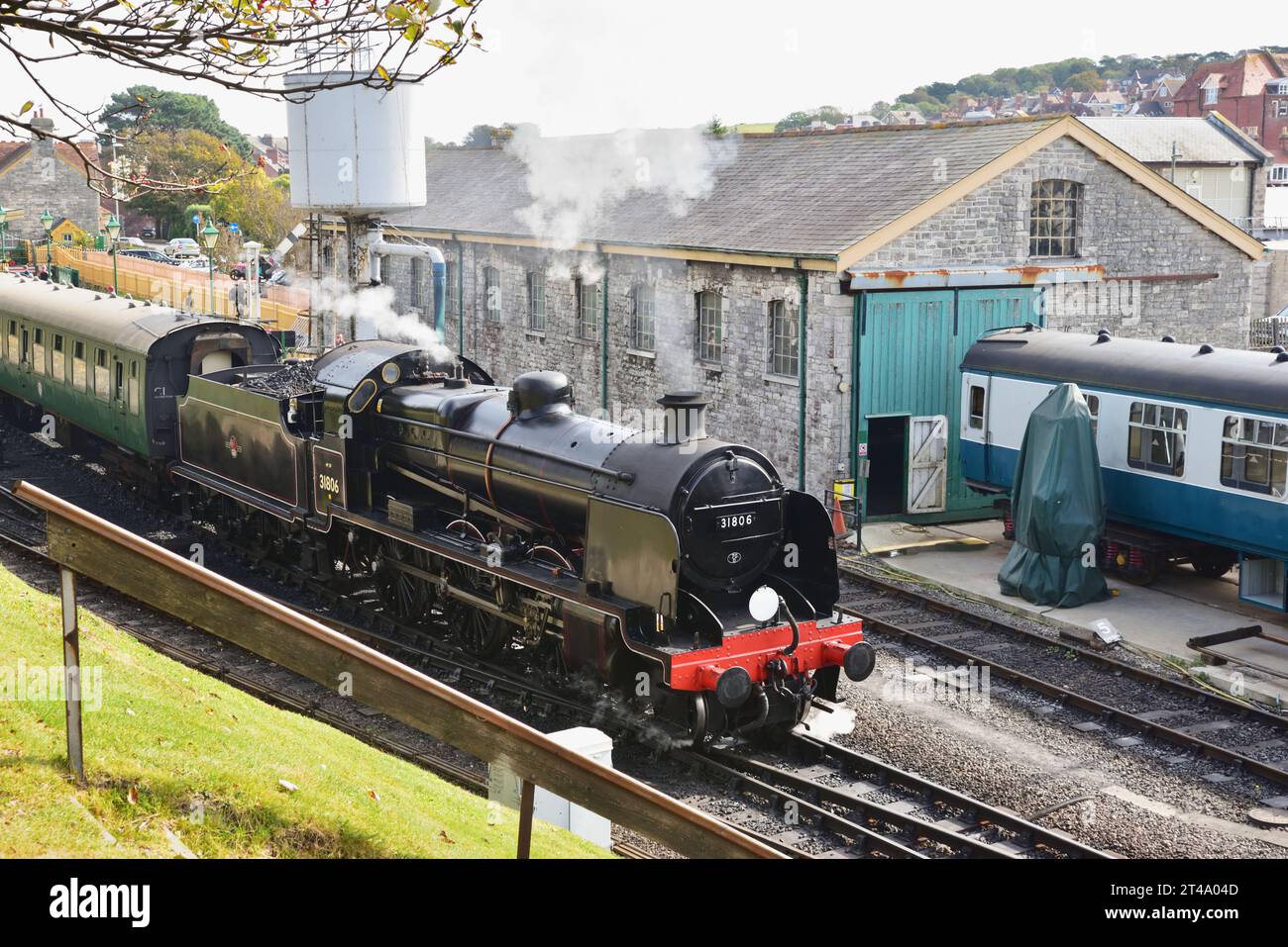 Preserved U class steam loco no. 31806 shunts its train at Swanage on ...