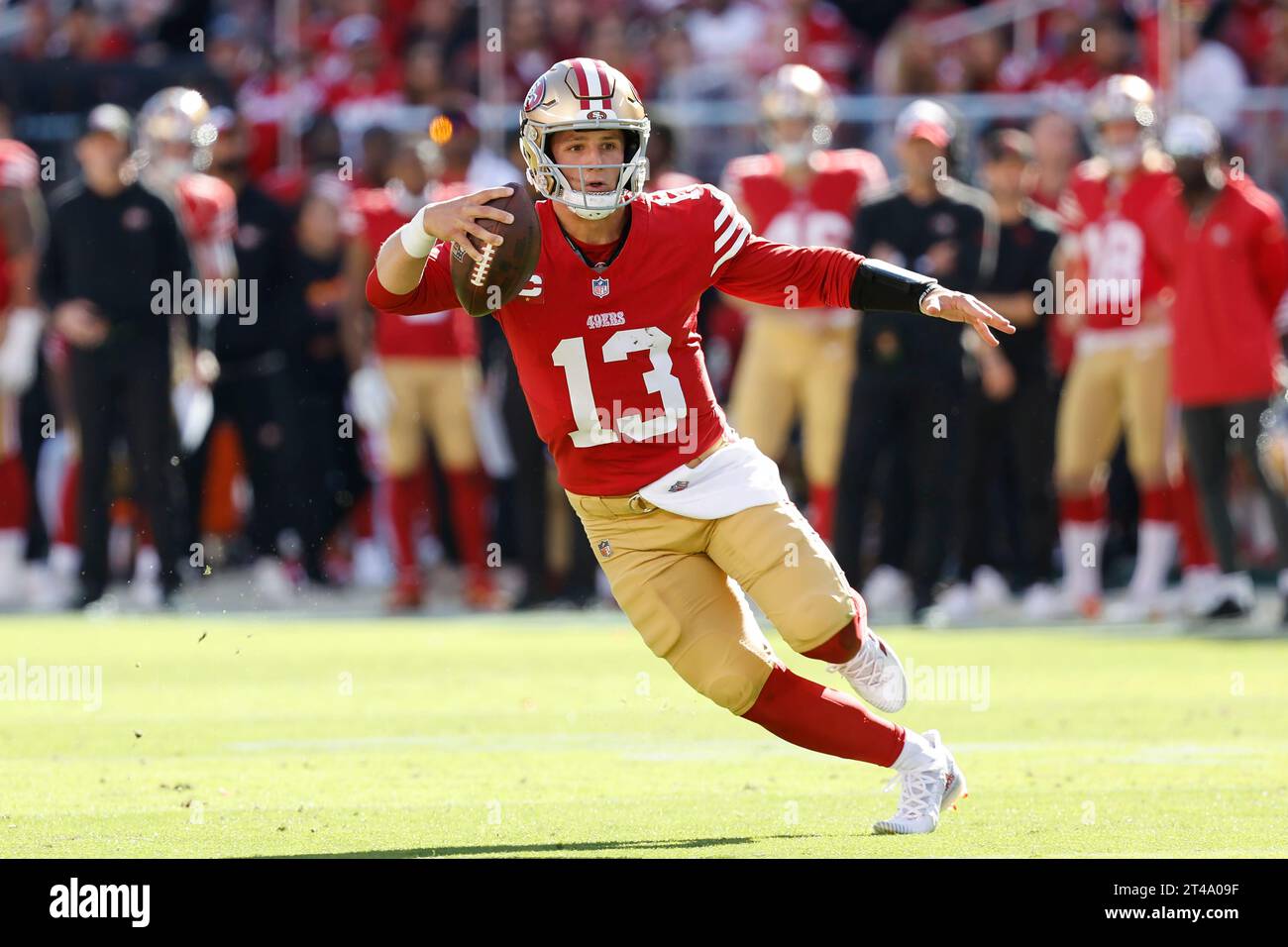 San Francisco 49ers quarterback Brock Purdy (13) runs against the ...
