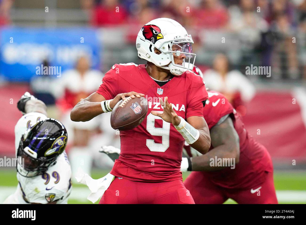Arizona Cardinals quarterback Joshua Dobbs (9) looks to throw a pass ...