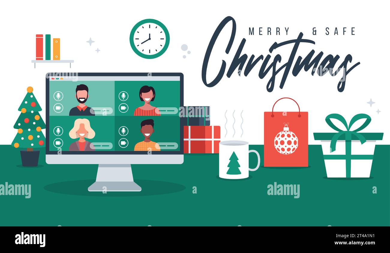 Christmas online greeting people meeting Vector Image Stock Vector ...