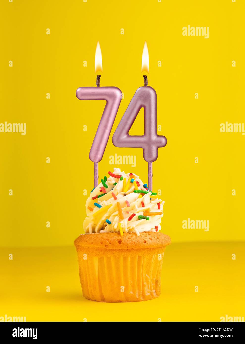 Number 74 candle - Birthday card design in yellow background Stock ...