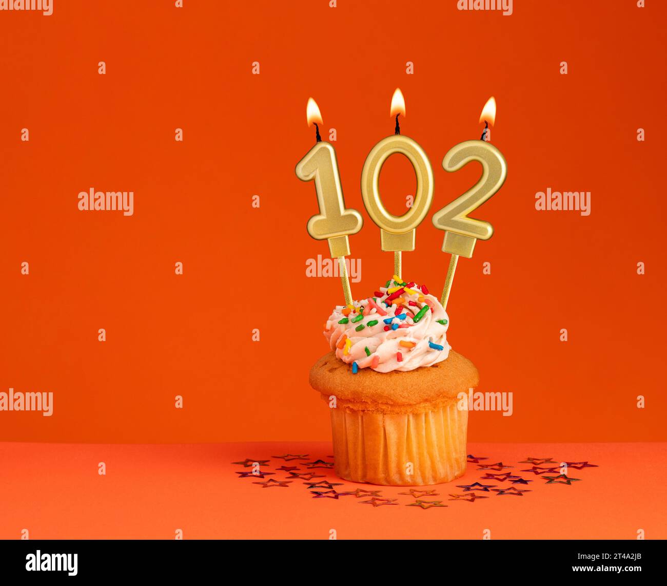 Birthday candle number 102 - Invitation card with orange background ...