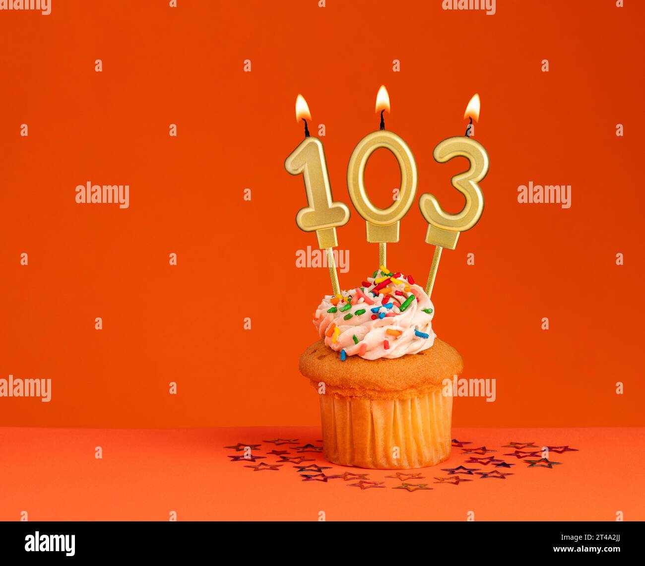 Number 103 candle - Birthday card design in orange background Stock ...