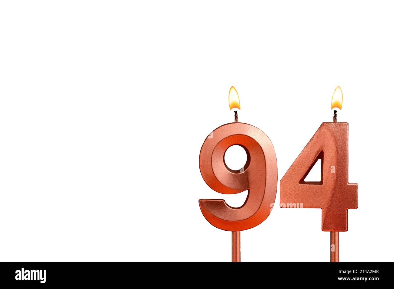 Burning candle number 94 for birthday on white background Stock Photo ...
