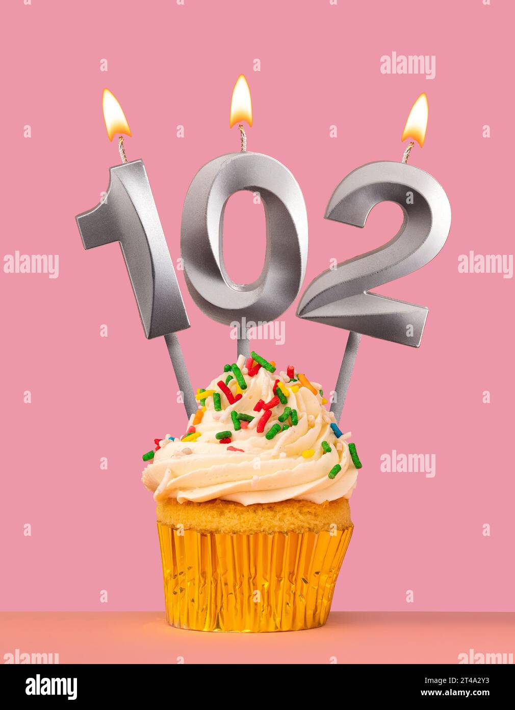 Number 102 candle with cupcake - Birthday card Stock Photo - Alamy