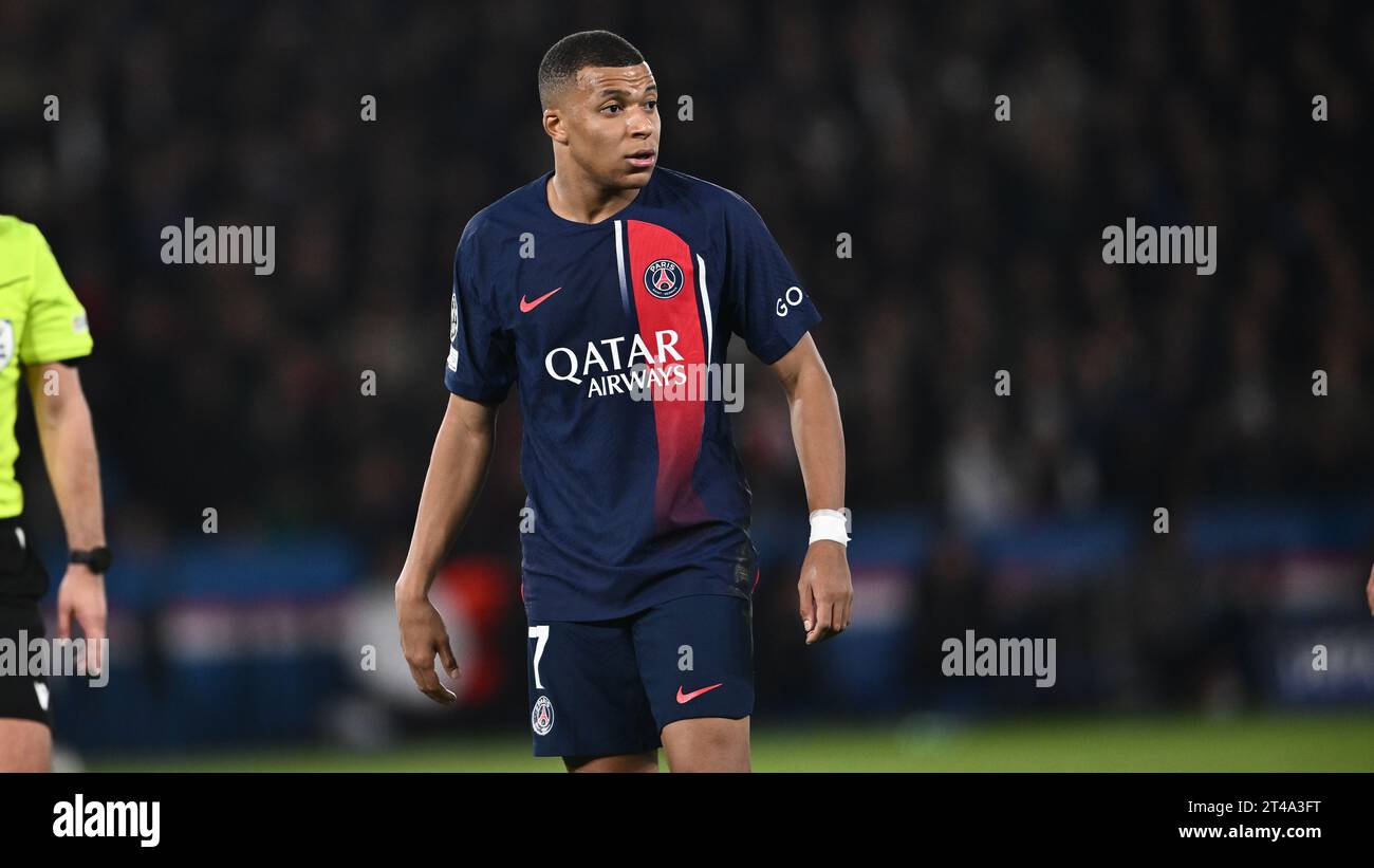 PARIS, FRANCE - OCTOBER 25: Kylian Mbappe of Paris Saint-Germain during the UEFA Champions ...