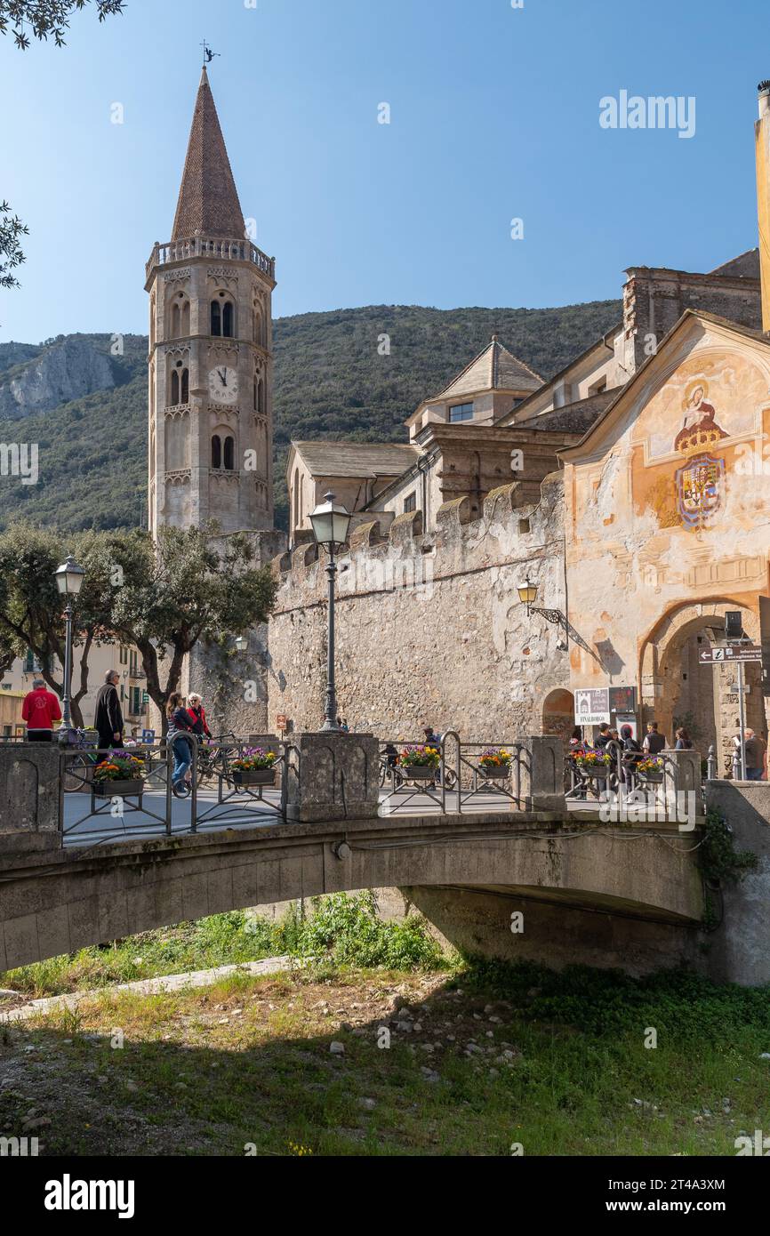 The bridge on the Aquila stream leading to the arch of Porta Reale, one ...