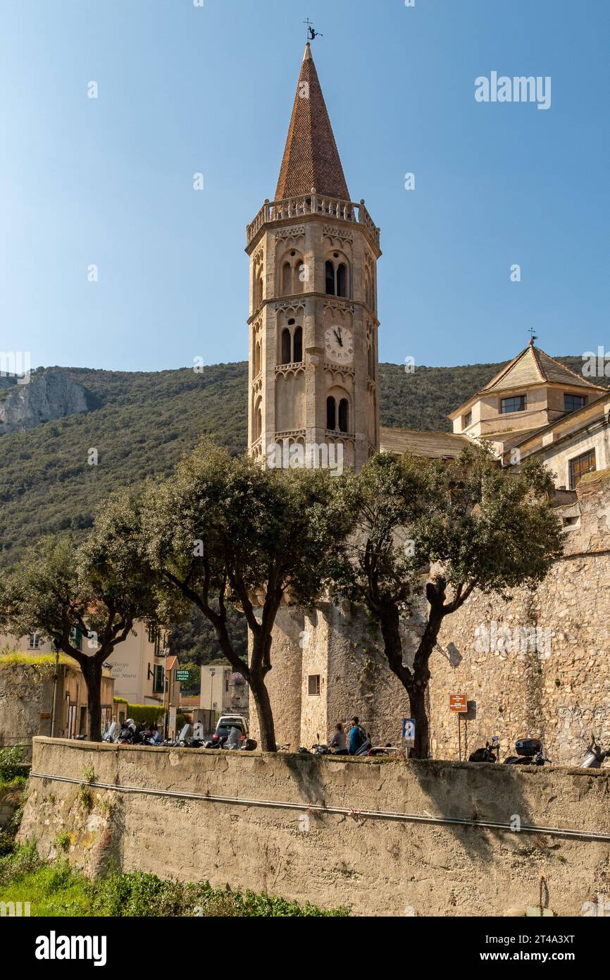 The 15th-century, slightly leaning bell tower of the church of Saint ...
