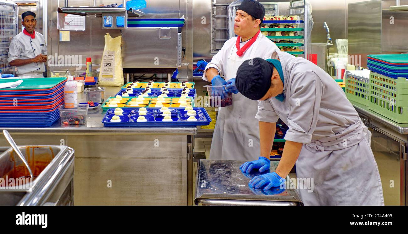 MIAMI, FLORIDA - August 30, 2023: Cruise ship employees do a very hard ...