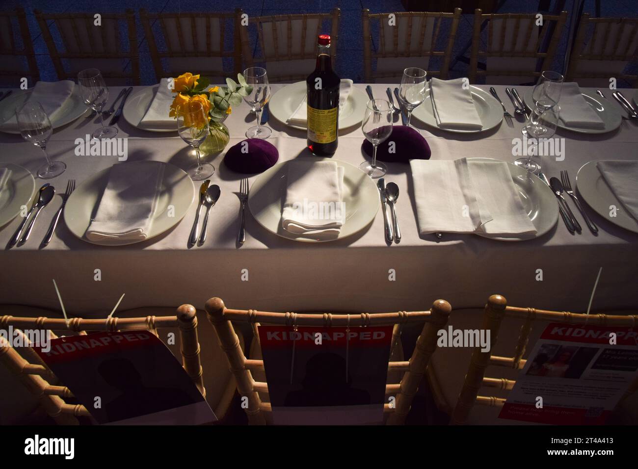 London, UK. 29th October 2023. The Empty Shabbat Table installation for ...