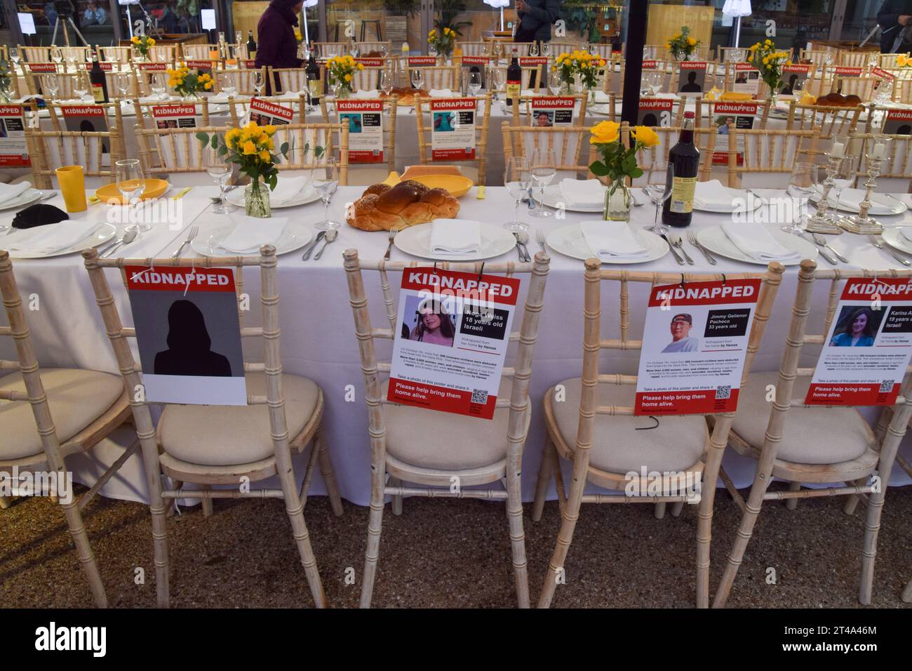 London, UK. 29th October 2023. The Empty Shabbat Table installation for the Israeli hostages ...