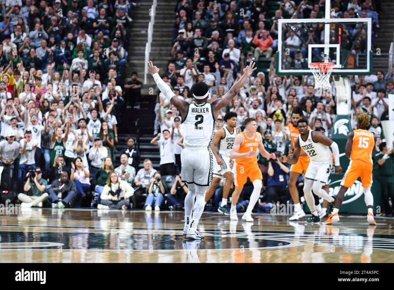 EAST LANSING, MI - OCTOBER 29: Michigan State Spartans guard Tyson Walker (2) reacts to ...