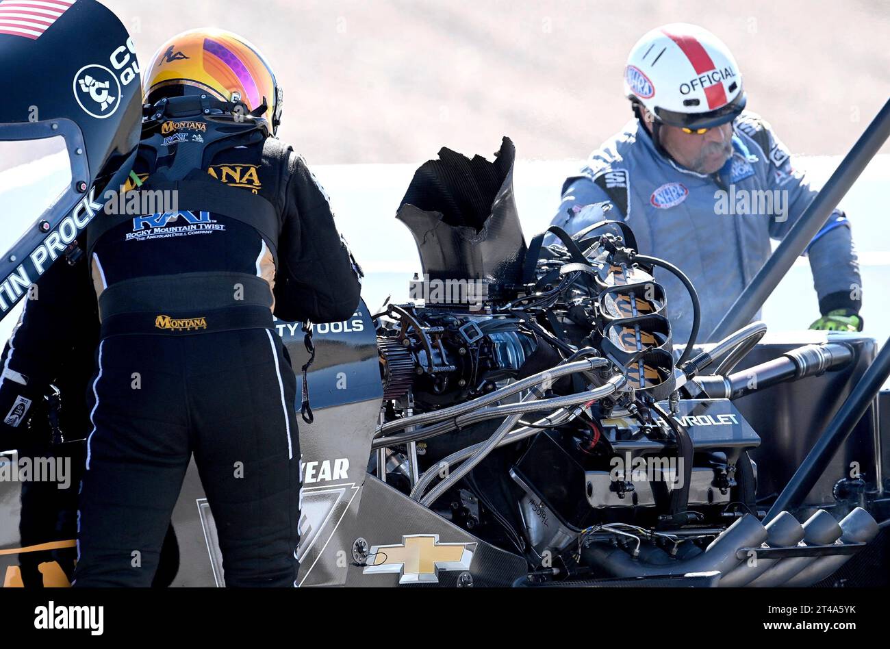 LAS VEGAS, NV - OCTOBER 29: Top Fuel driver Austin Prock looks at his ...
