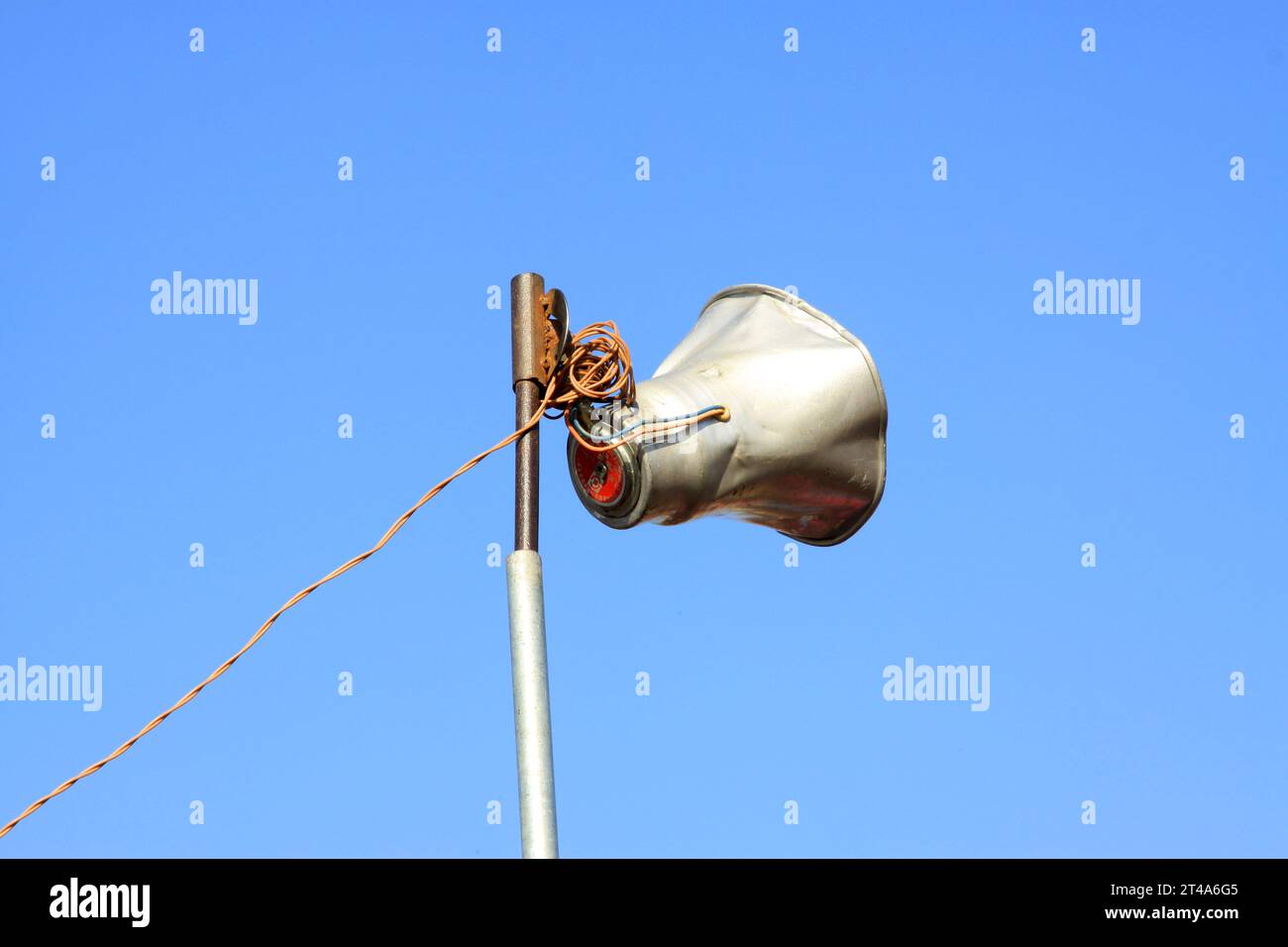 loudspeaker on wire poles in rural, China Stock Photo - Alamy