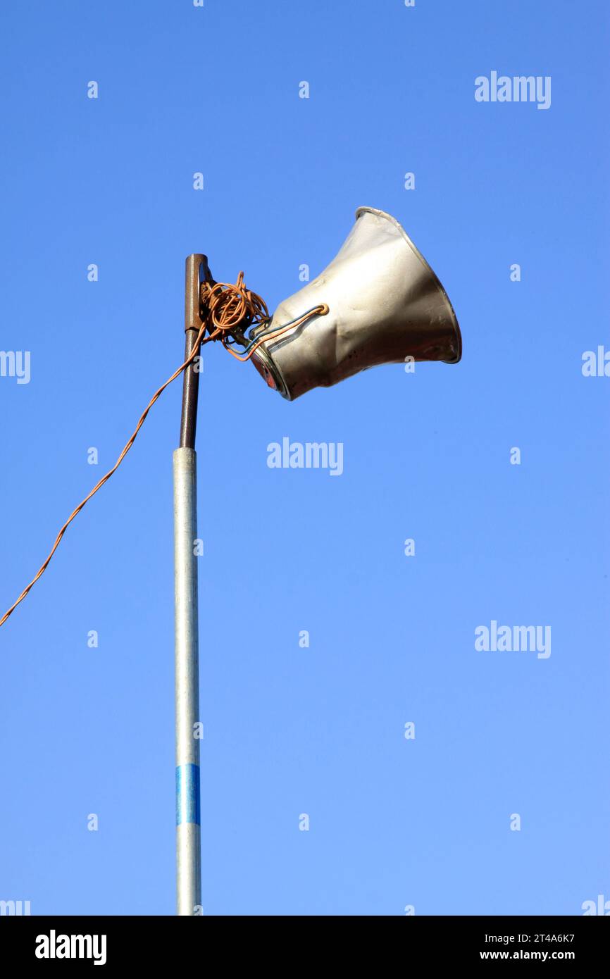 loudspeaker on wire poles in rural, China Stock Photo - Alamy