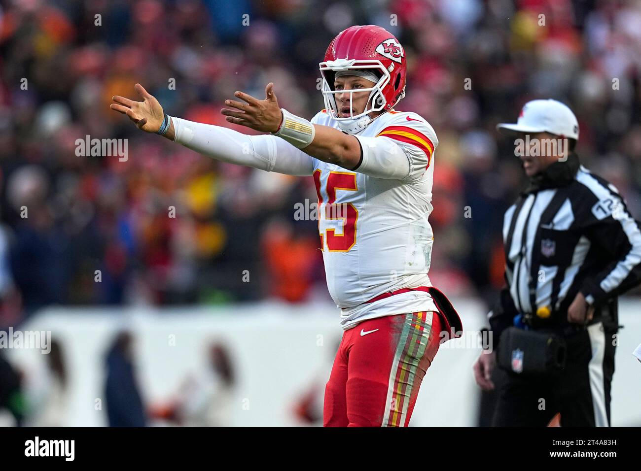 Kansas City Chiefs quarterback Patrick Mahomes reacts after throwing an ...