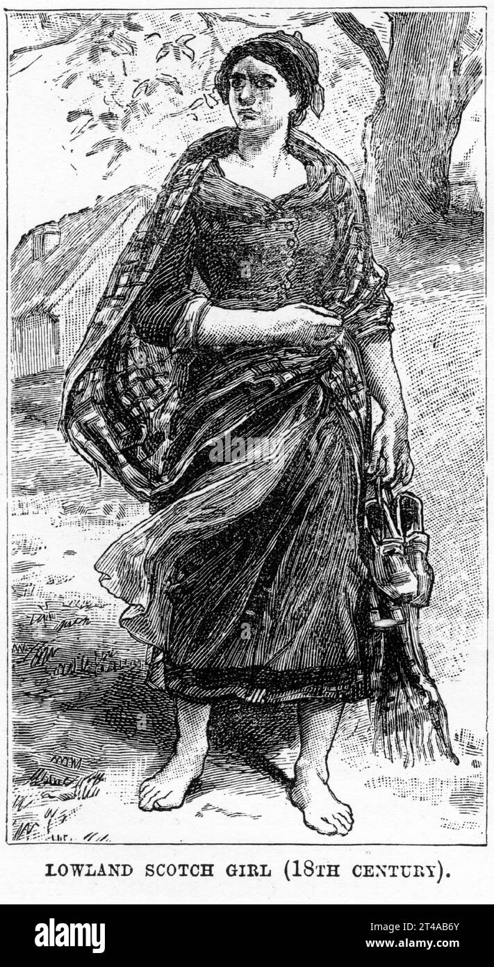 Engraving of a lowland scotch girl from the 18th century, circa 1880 ...