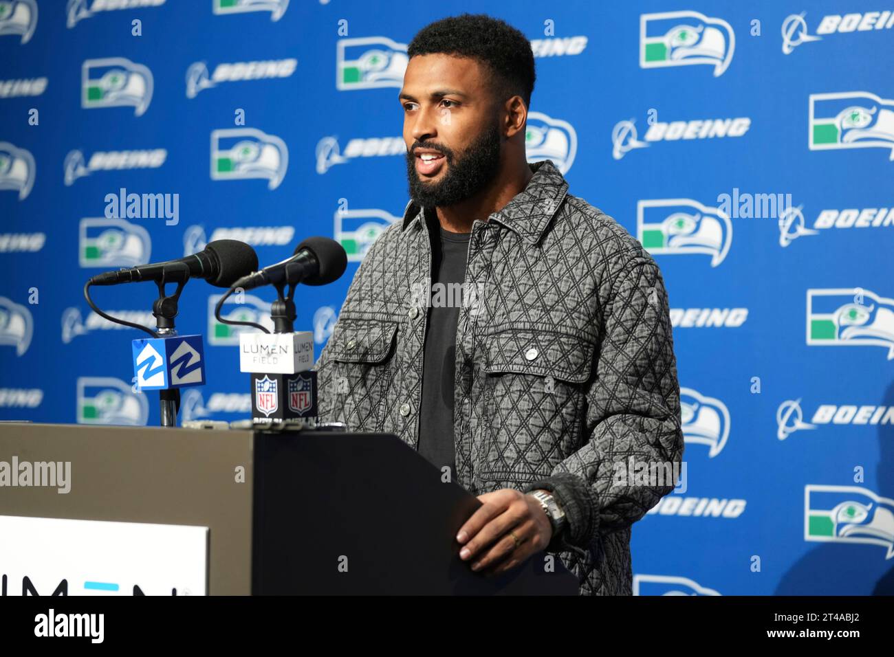 Seattle Seahawks safety Julian Love speaks during a news conference ...