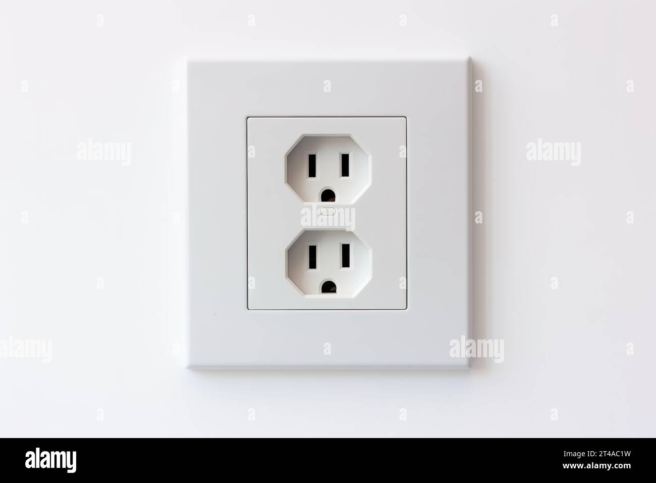 White wall mounted socket board with two electrical sockets and a ...