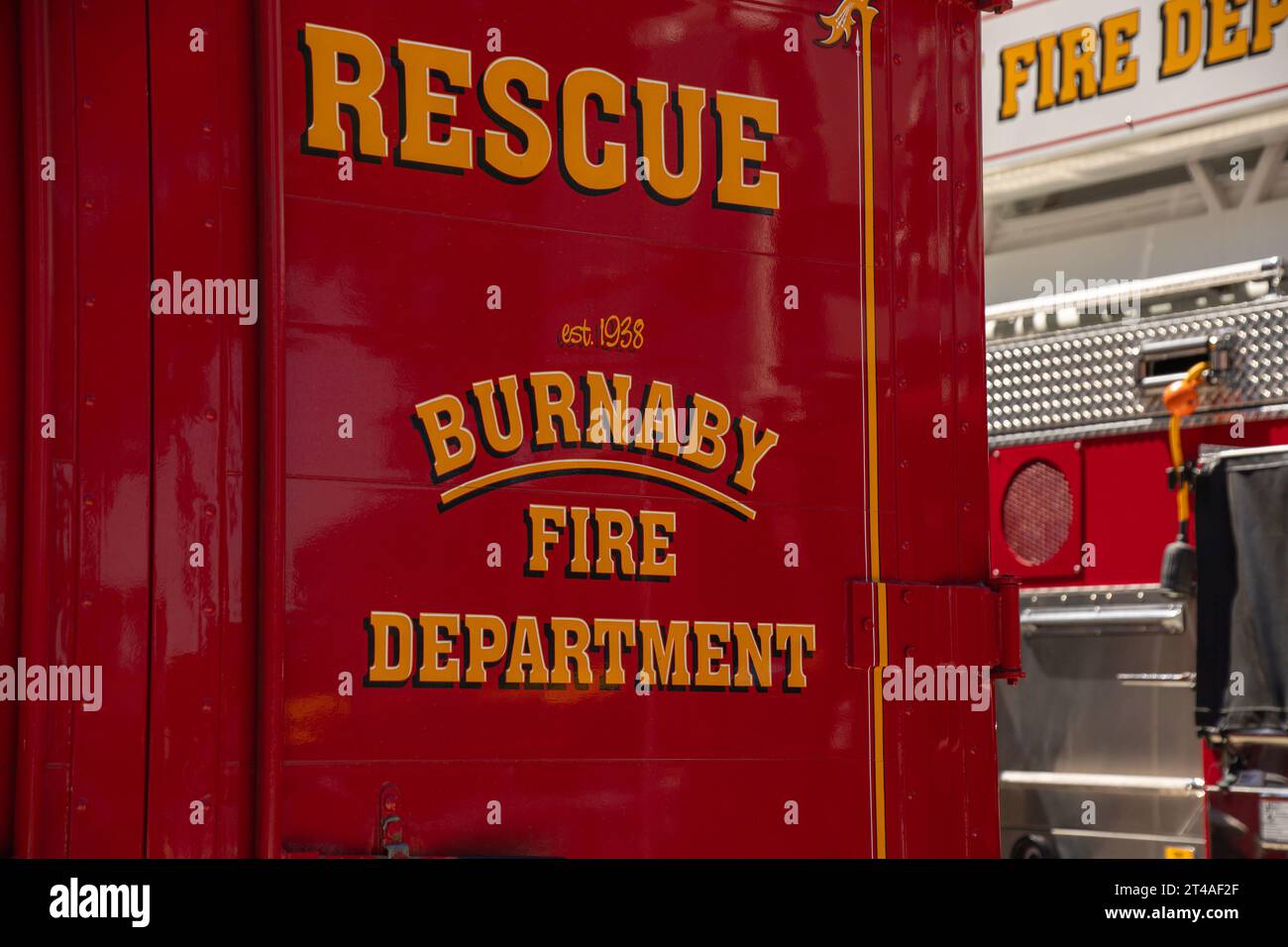 Burnaby, CANADA - Jun 3 2023 : The logo of Burnaby Fire Department that ... Burnaby, CANADA - Jun 3 2023 : The logo of Burnaby Fire Department that ...