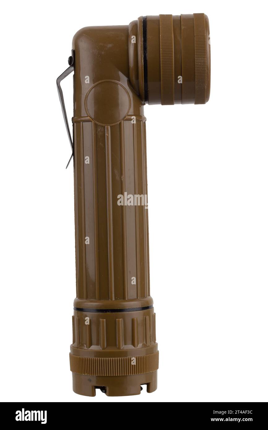 vintage military style flashlight isolated on white background Stock ...