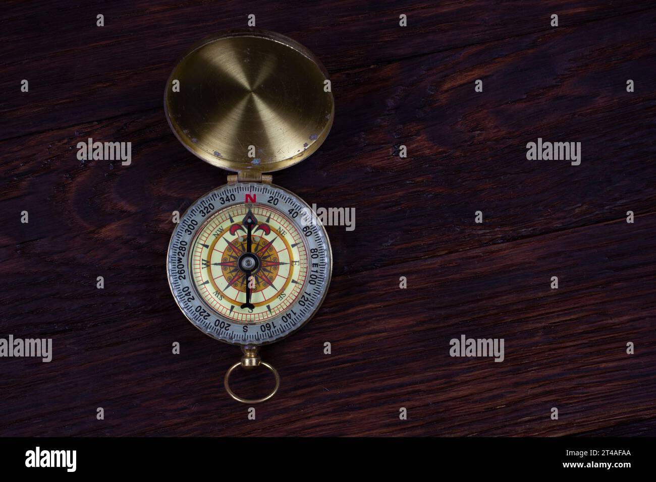 Vintage retro compass on wooden deck background Stock Photo - Alamy